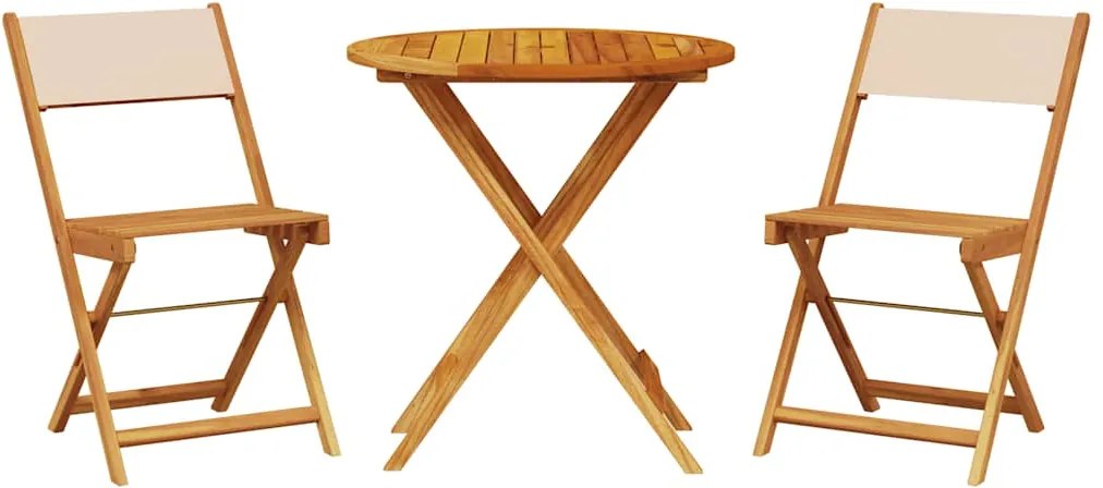 3dílný bistro set béžový textil a masivní dřevo 3281847