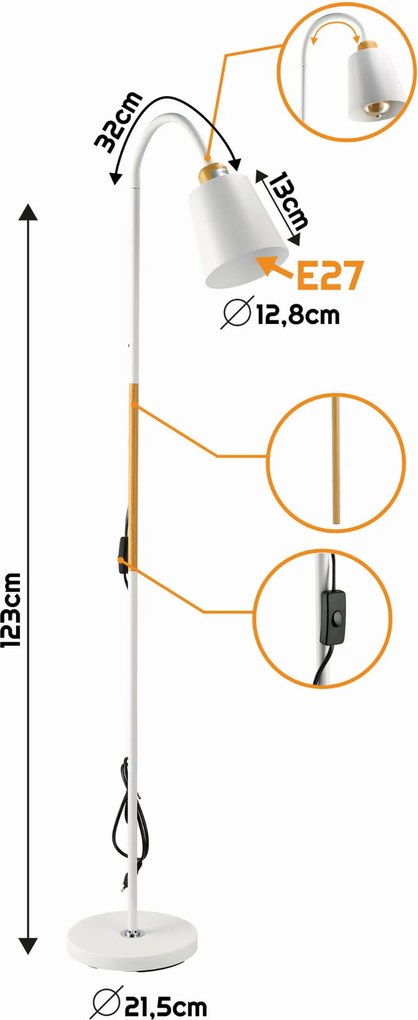 BERGE LED stojací lampa 1xE27 150cm bílá