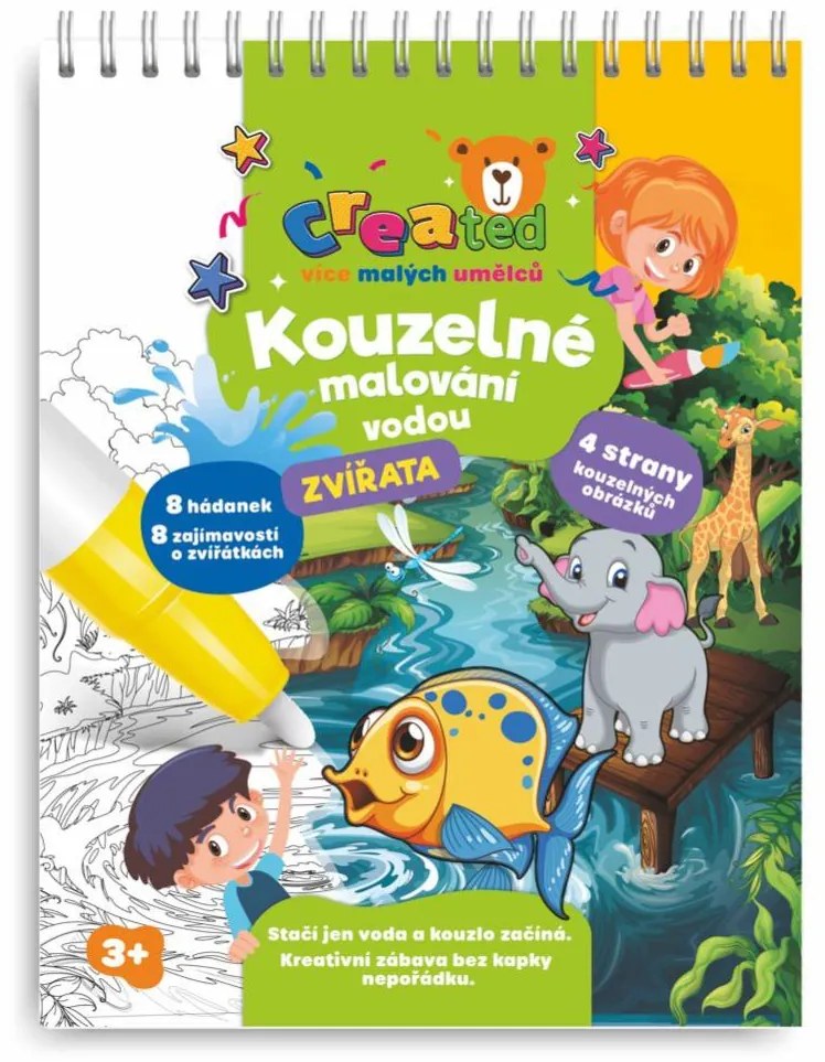 Kouzelné malování vodou/blok s tužkou zvířátka created 4 listy 17x23x2cm