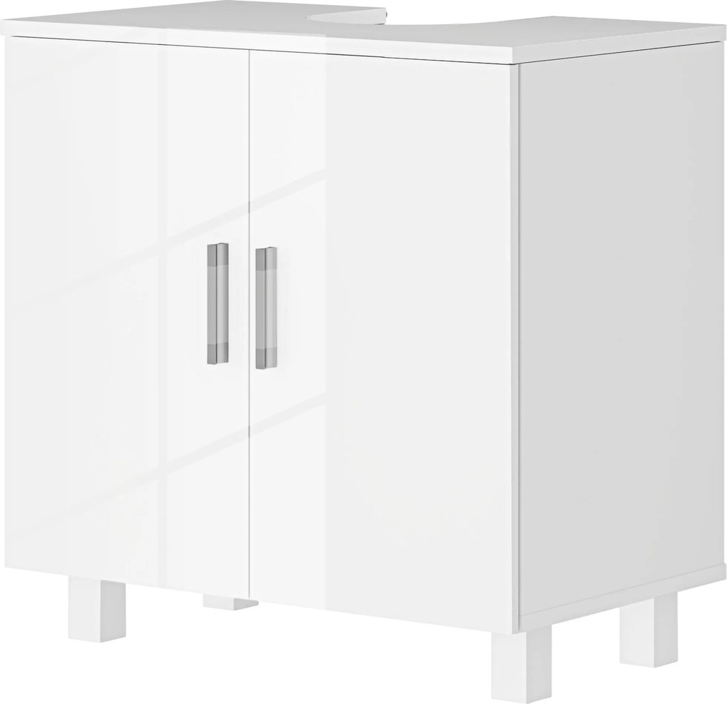 HOMCOM Skříňka pod umyvadlo s podstavcem, koupelnová skříňka se 2 dvířky, 2 policemi a protiskluzovým systémem, 60x35x60 cm, bílá | Aosom