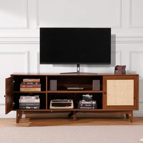 Ratan-TV-Ständer 191 cm Fernseher Boho-TV-Schrank Fernsehschrank Walnuss