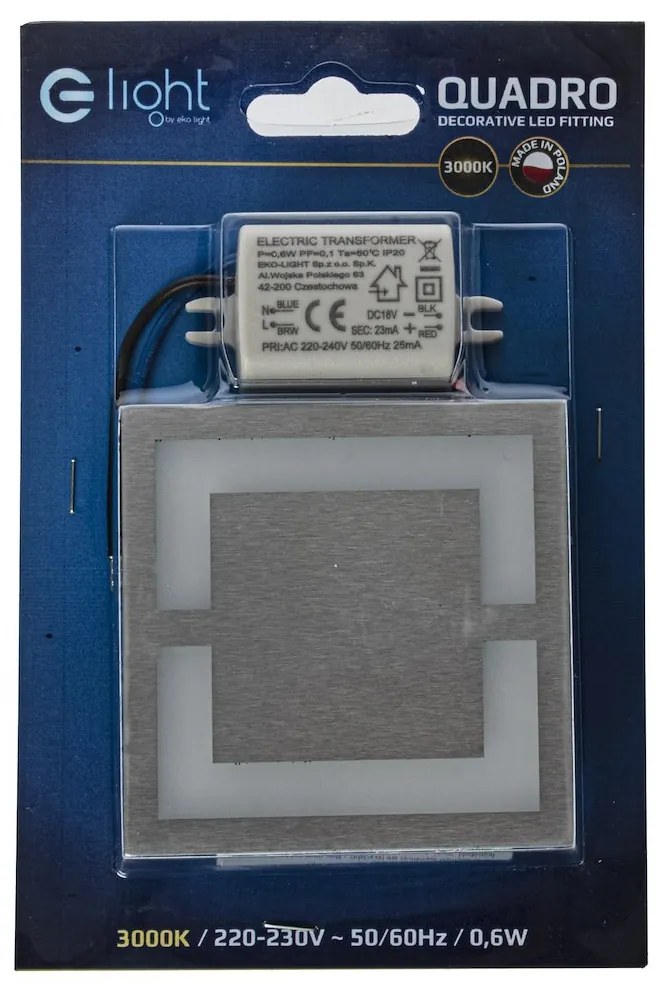 Schodišťové LED svítidlo Quadro, 1x LED 0,6w, 3000k, s