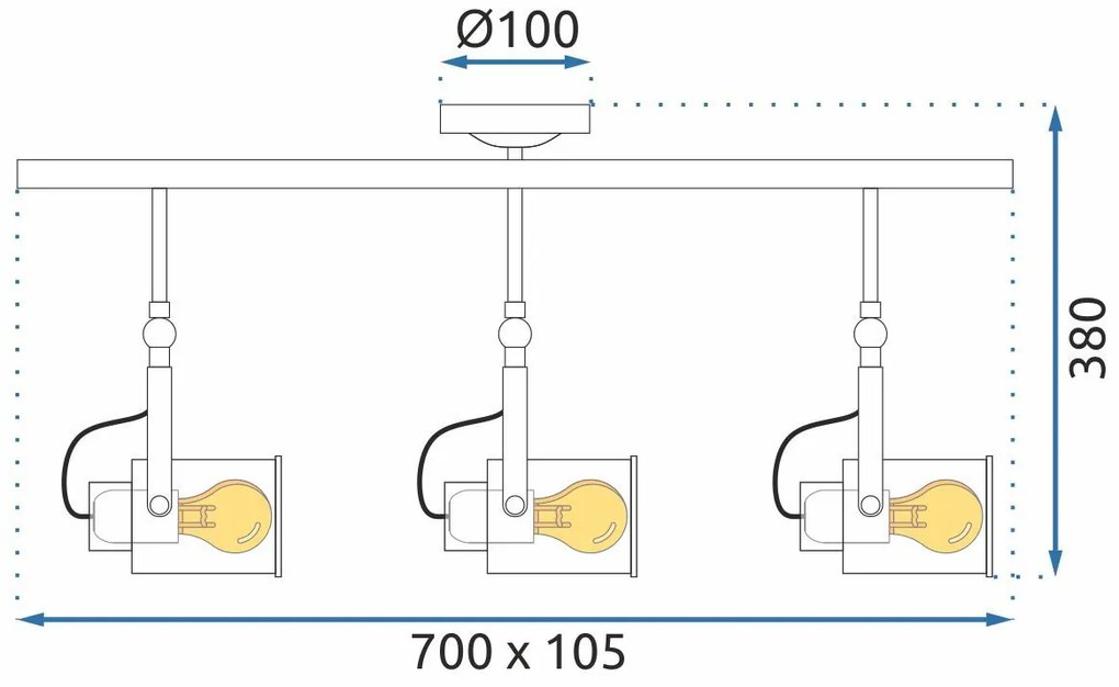 Toolight - Reflektorová lampa 3 x E27 APP487-3C, černá, OSW-00653