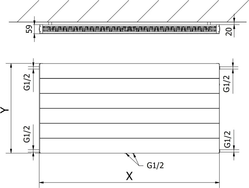 Mexen Line CCL11 deskový radiátor 300 x 1400 mm, spodní středové připojení, 637 W, černý - W6C11L-030-140-70