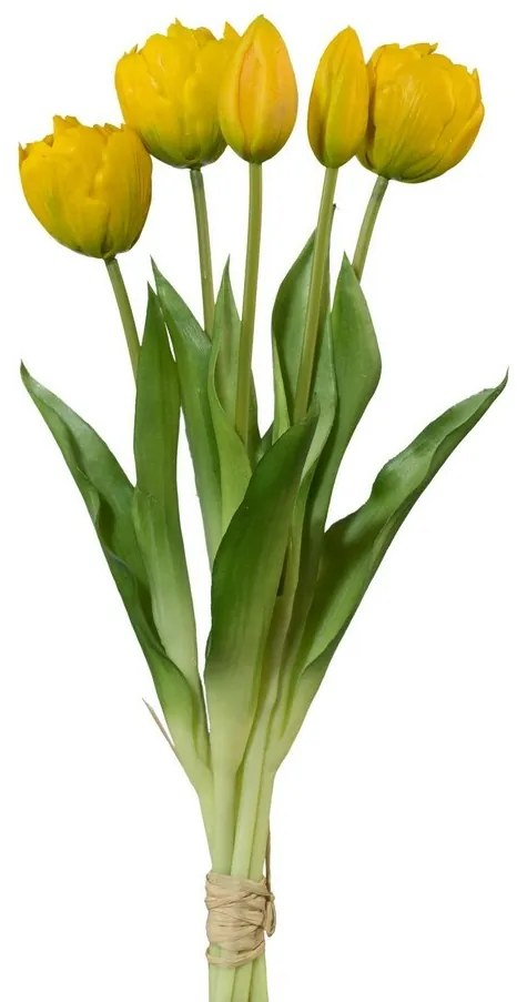 Umělý svazek tulipánů 5 ks žlutá, v. 38 cm