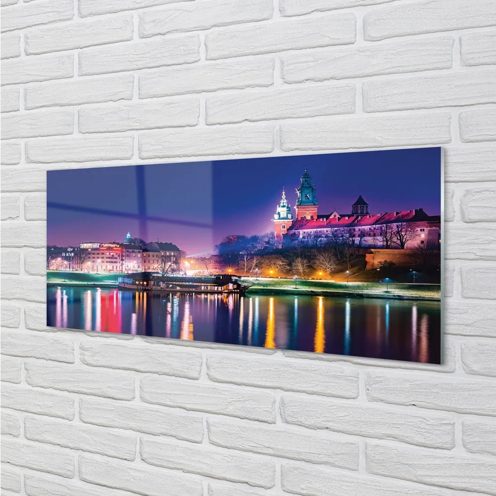 akrylový obraz Krakow City noc řeka 120x60 cm