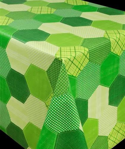 Ubrus PVC metráž 573332, šířka 140 cm, geometrický vzor zelený, IMPOL TRADE