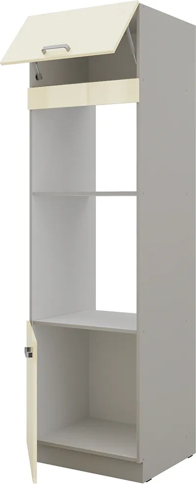 KARMEN | vysoká skříňka 60 DPM-210 2F na vestavnou troubu a mikrovlnku | 60 cm | světle šedá/krémová lesk