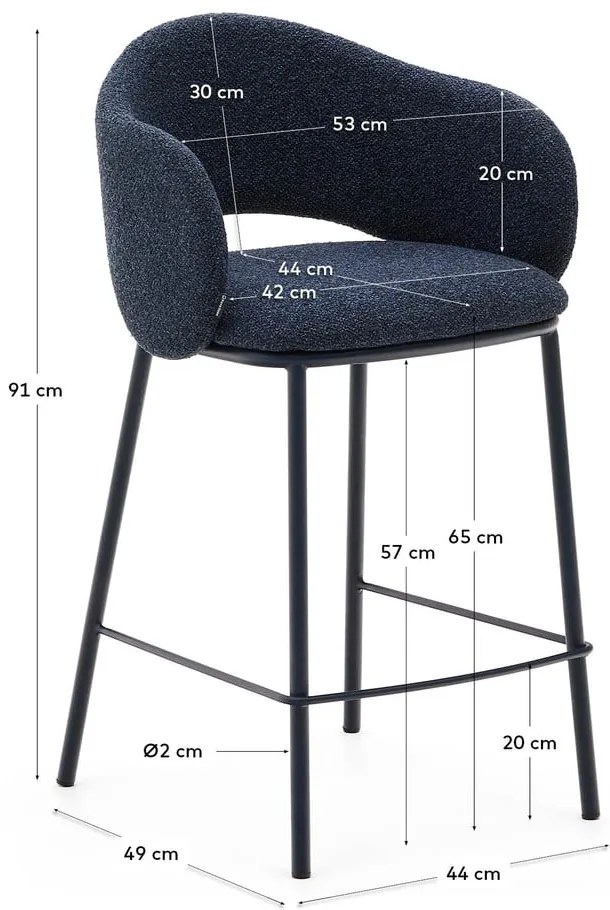 Tmavě modrá barová židle (výška sedáku 65 cm) Maina – Kave Home