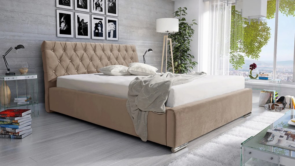 Eka Čalouněná postel LUXURIOUS 90x200 cm Barva látky Trinity: Zelená (Trinity 2312), Úložný prostor: S dřevěným rámem úložného prostoru