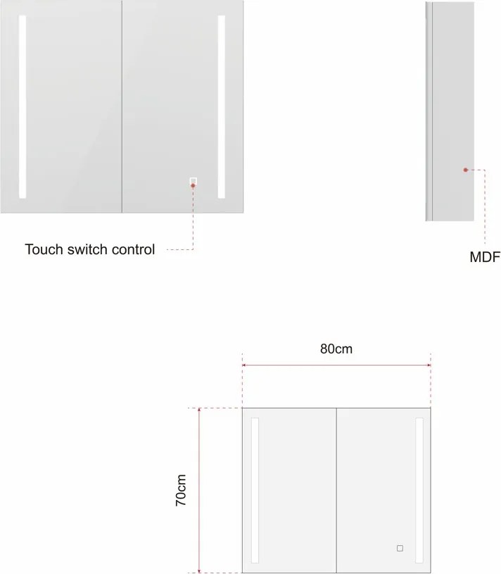 Erga Hana, zrcadlová galerka s LED osvětlením 80x70cm s integrovanou zásuvkou, bílá, ERG-V05-HANA-8070-WH