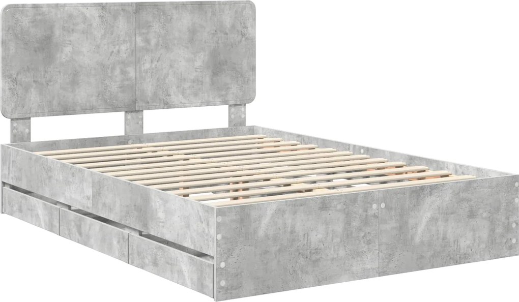 Rám postele s čelo Betonově šedá 150 x 200 cm Inženýrské dřevo 3412584