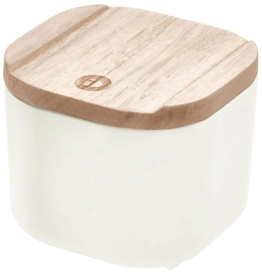 Bílý úložný box s víkem ze dřeva paulownia iDesign Eco, 9 x 9 cm