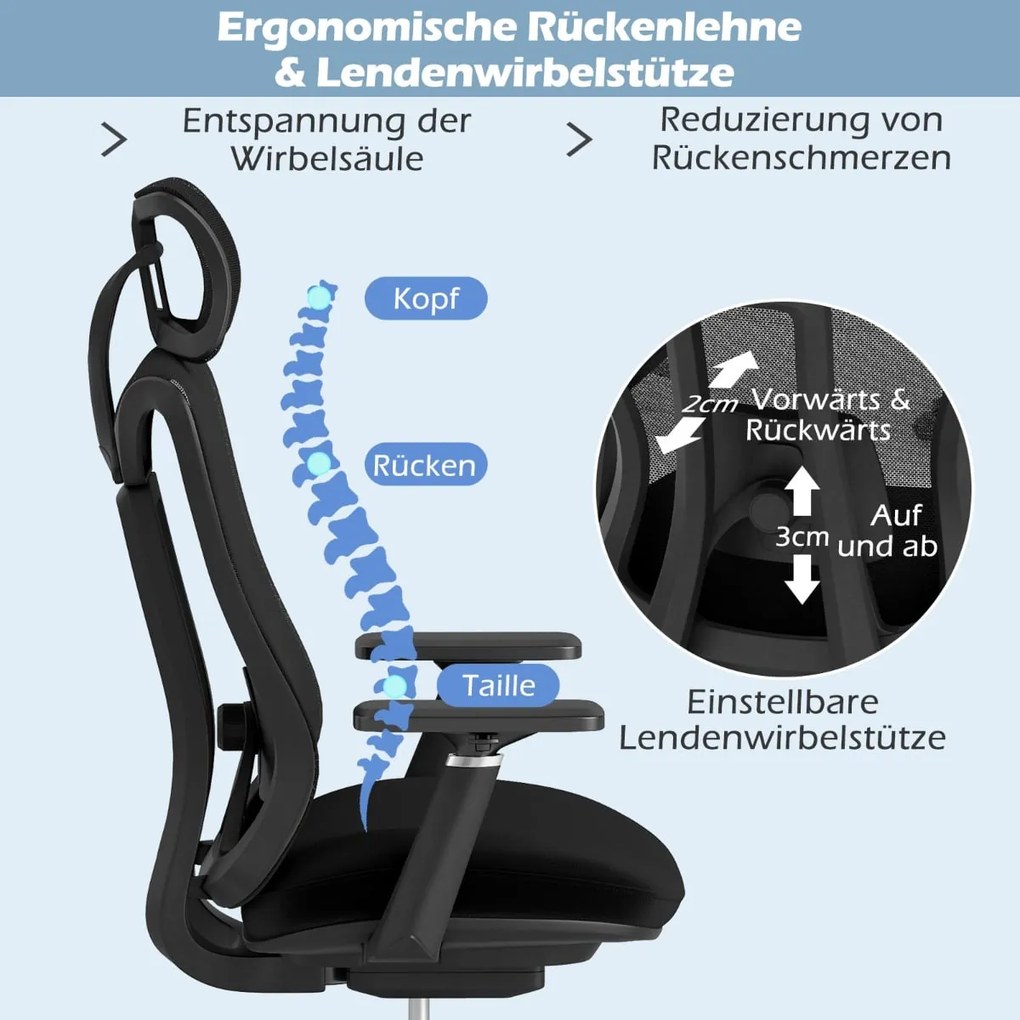Costway Ergonomická kancelářská židle s nastavitelnou bederní opěrkou a hlavovou