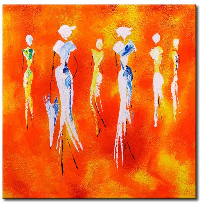 Obraz Oranžová vzpomínka (1 díl) - abstrakce s siluetami