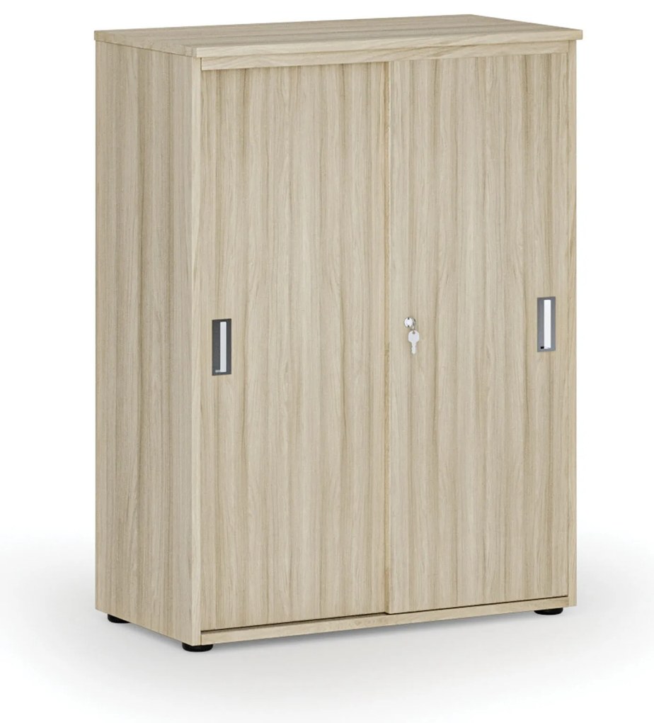 Kancelářská skříň se zasouvacími dveřmi PRIMO WOOD, 800 x 420 x 1087 mm, dub přírodní