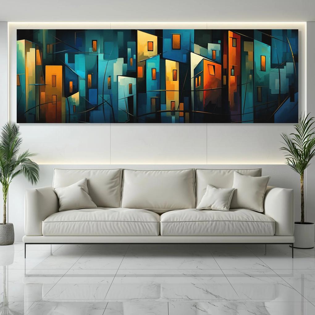 Obraz na plátně - Barevné noční městečko, abstrakce FeelHappy.cz Velikost obrazu: 180 x 60 cm