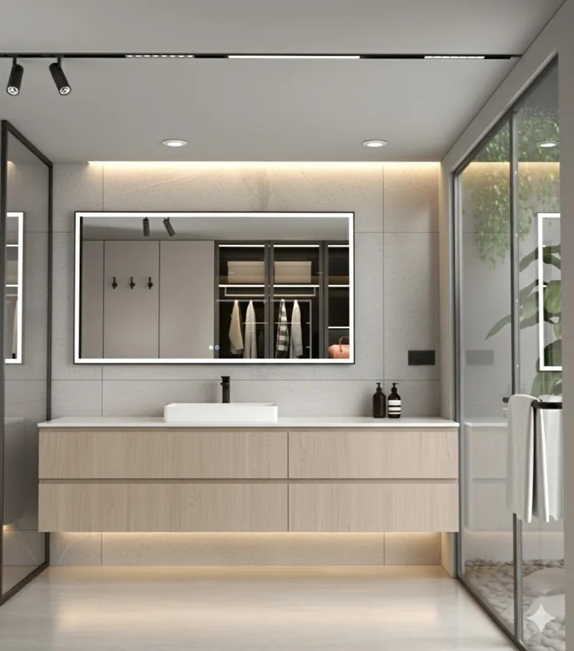 Erga Samira, LED zrcadlo 120x80cm v černém rámu, 3105 lm, 3 barvy světla, přední/zadní osvětlení, ERG-V01-SAMIRA-1280-BK