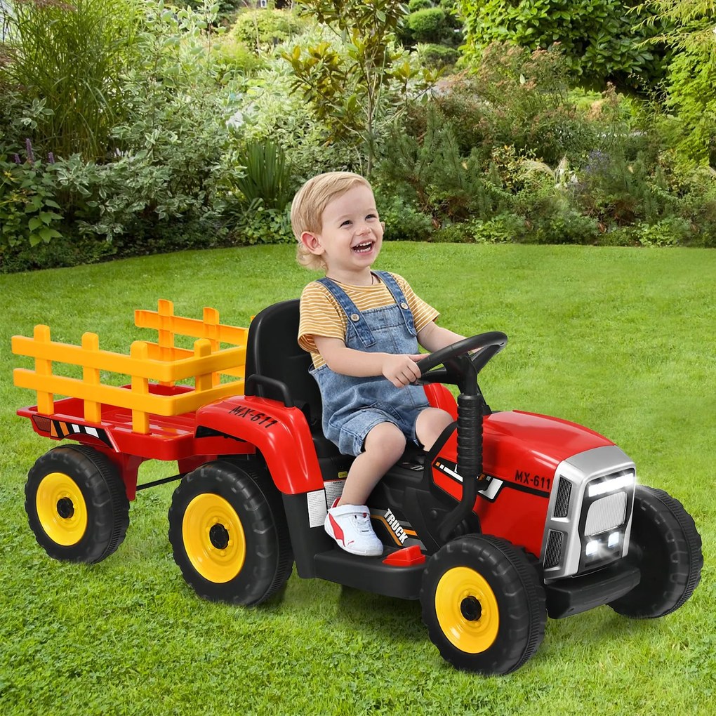 Costway 3-rychlostní dětský traktor 12 V pojízdný traktor s – červený