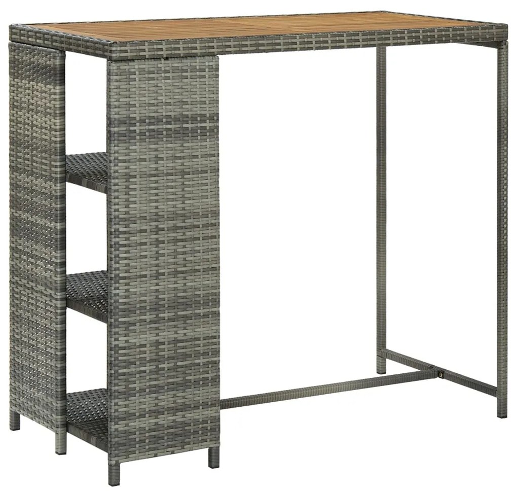 Barový stolek s úložným regálem šedý 120x60x110 cm polyratan 313479