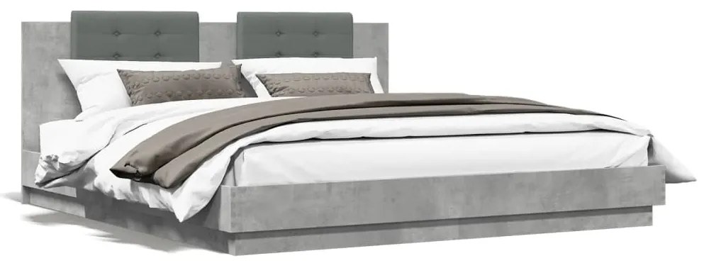 Rám postele s čelem a LED osvětlením betonově šedý 200x200 cm,  3209985