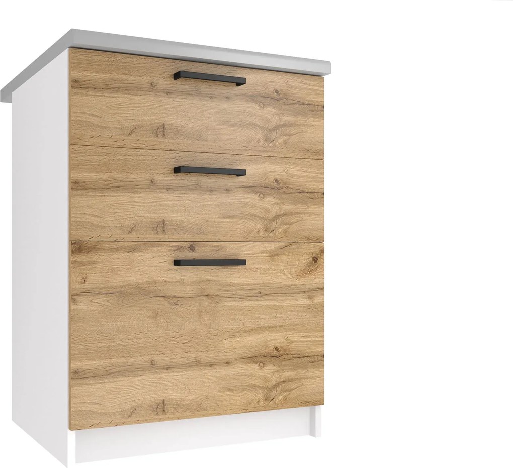 Kuchyňská skříňka Belini spodní se zásuvkami 60 cm dub wotan s pracovní deskou  TOR SDSZ60/0/WT/DW/0/B1