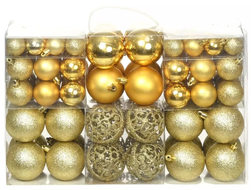 Sada vánočních baněk - 100 kusů - 6 cm | zlatá