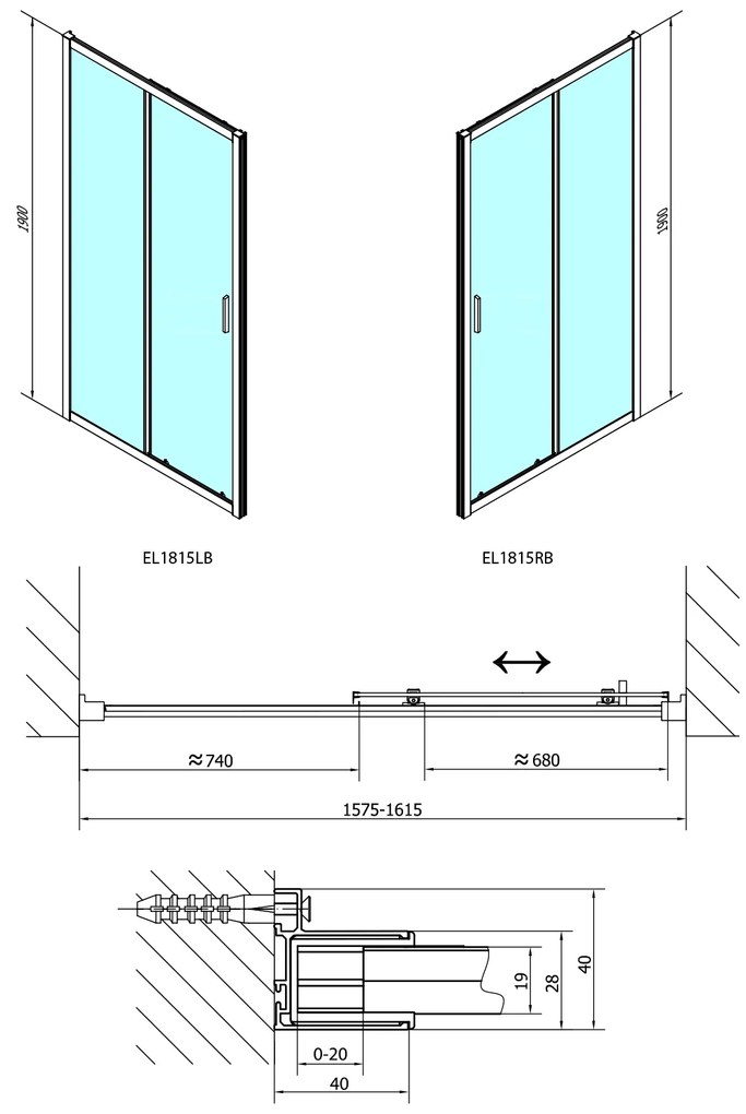 Polysan Polysan, EASY BLACK sprchové dveře 1600mm, čiré sklo, EL1815B