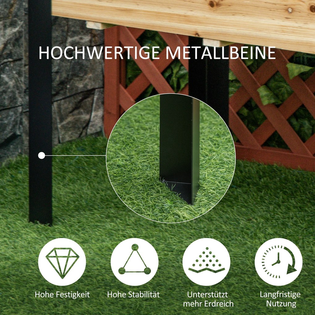 Vyvýšený záhonový truhlík Outsunny z masivního dřeva a oceli 120x60x74cm v přírodní a černé barvě pro zahradu a balkon | Aosom.de
