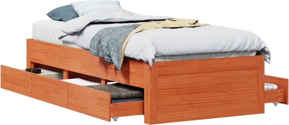 Válenda bez matrace se zásuvkami hnědá 90x200 cm masiv borovice 3308815