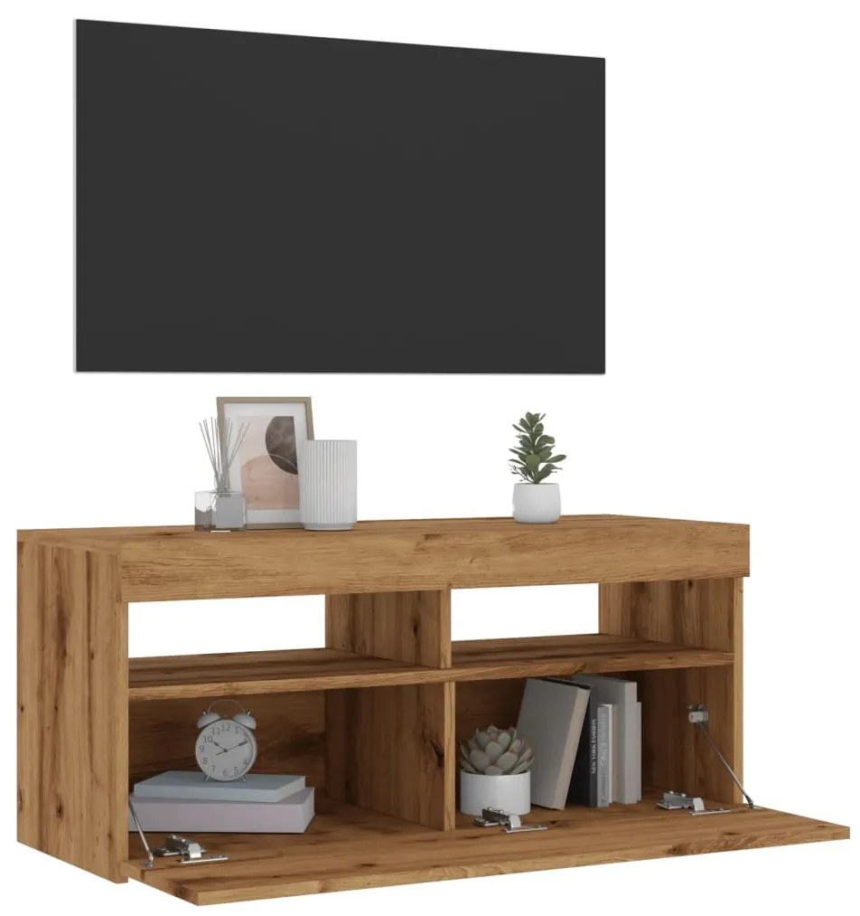 TV stolek s LED dub artisan 90 x 35 x 40 cm kompozitní dřevo