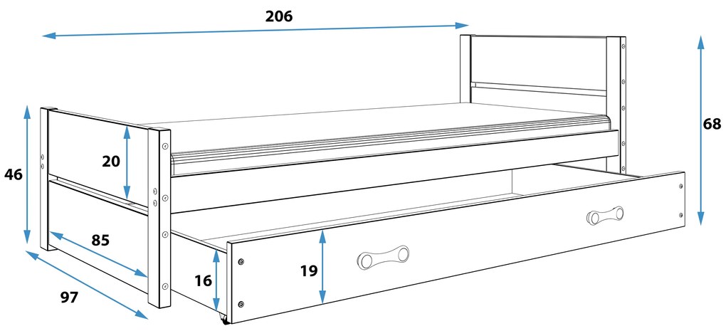 BMS Group Dětská postel s úložným prostorem BARTEK 200x90 Barva postele: Grafit