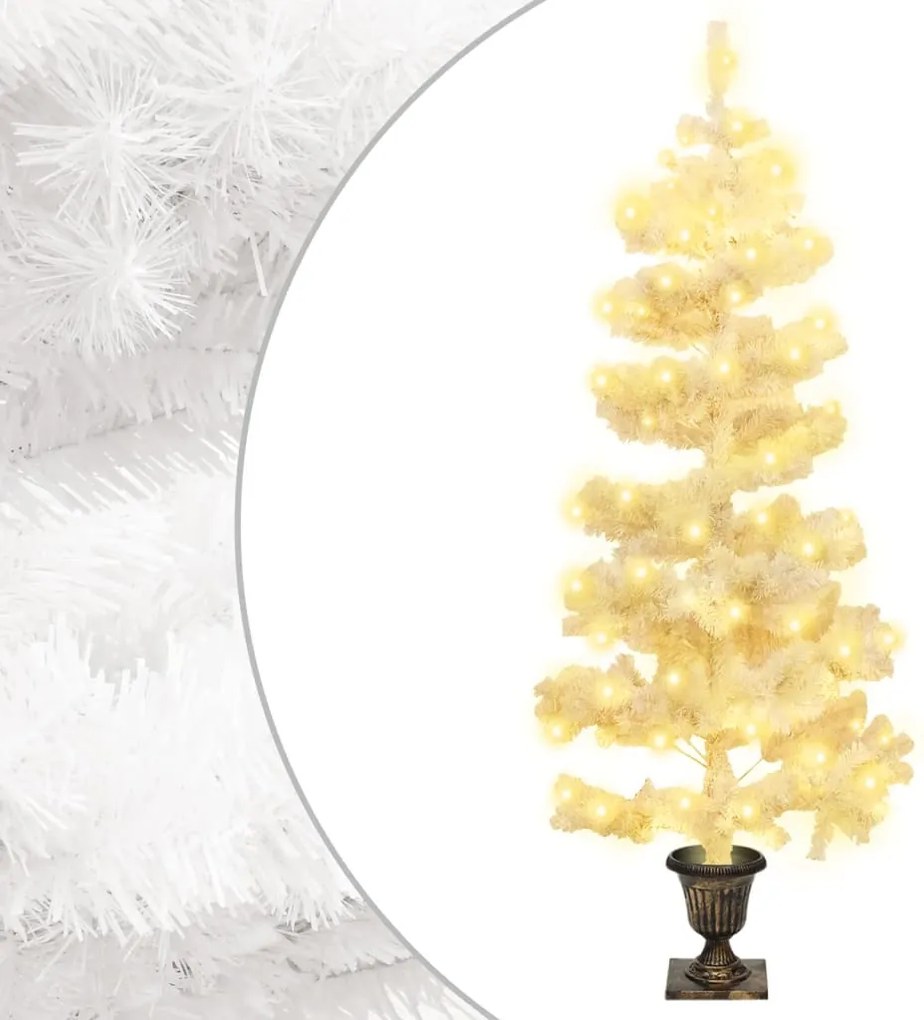 vidaXL Spirálový vánoční stromek s LED a květináčem bílý 120 cm PVC