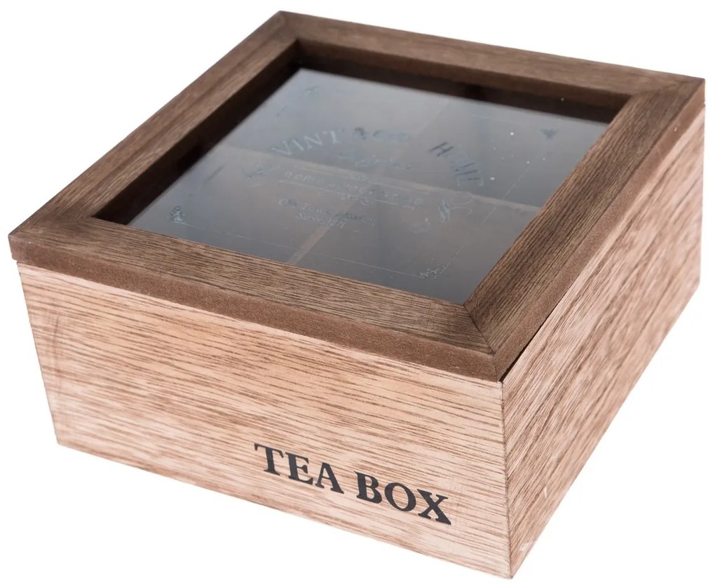 Dřevěný box na čajové sáčky TEA, 16 x 16 x 8 cm