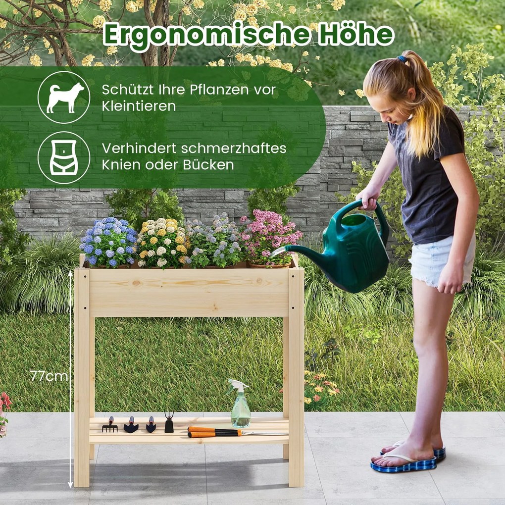 Costway Vyvýšený záhon s policí Vyvýšený zahradní záhon ze dřeva Truhlík