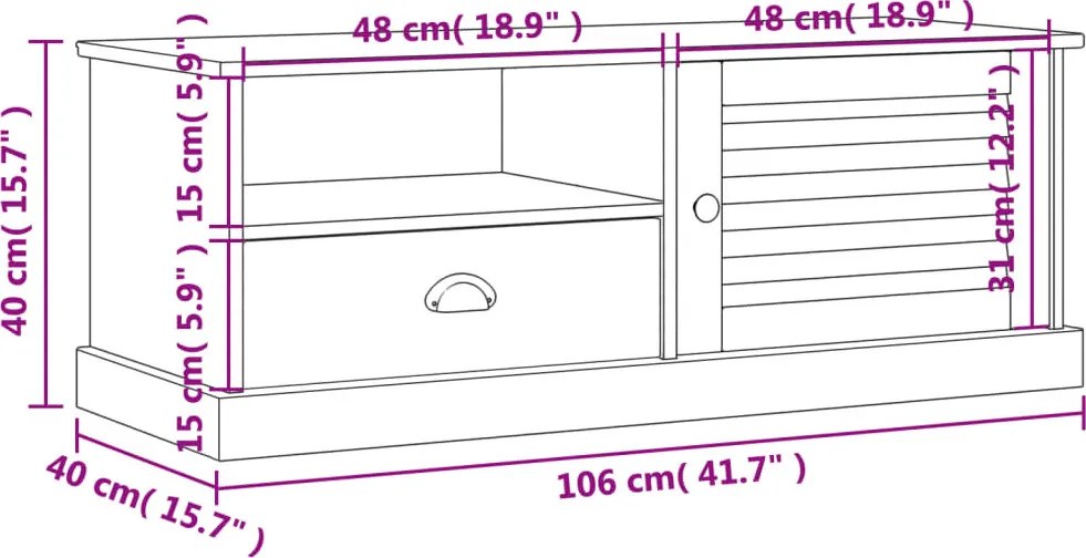 vidaXL TV stolek VIGO 106 x 40 x 40 cm masivní borové dřevo [353176] Barva: Šedá