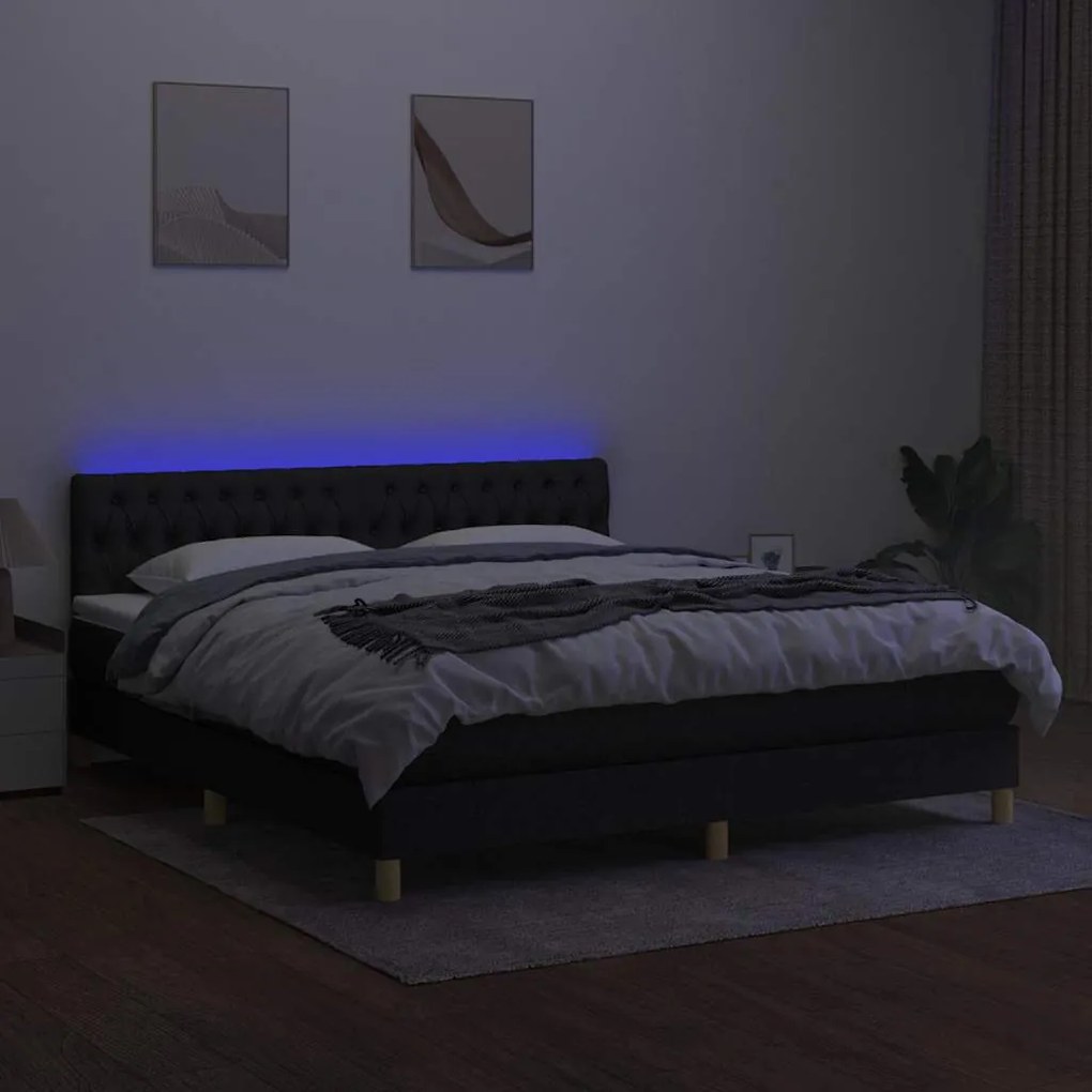 Box spring postel s matrací a LED černá 180x200 cm textil 3133975