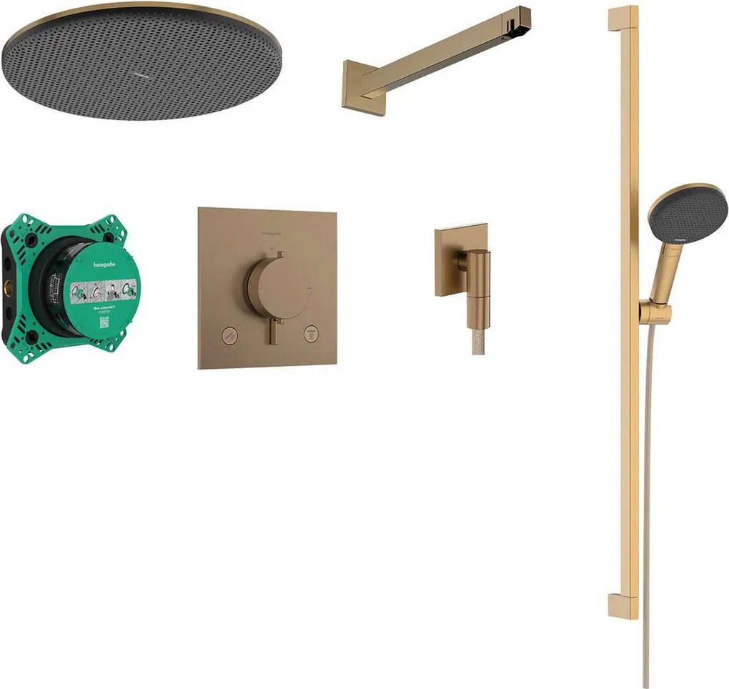 Hansgrohe Raindance Alive S - Sprchový set s termostatem pod omítku, s tělesem, průměr 30 cm, 3 proudy, kartáčovaný bronz 24622140