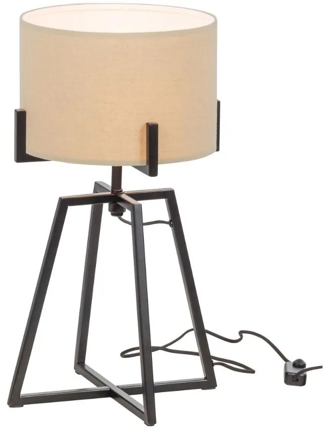 Hoorns Černá kovová stolní lampa se lněným stínidlem Lolien