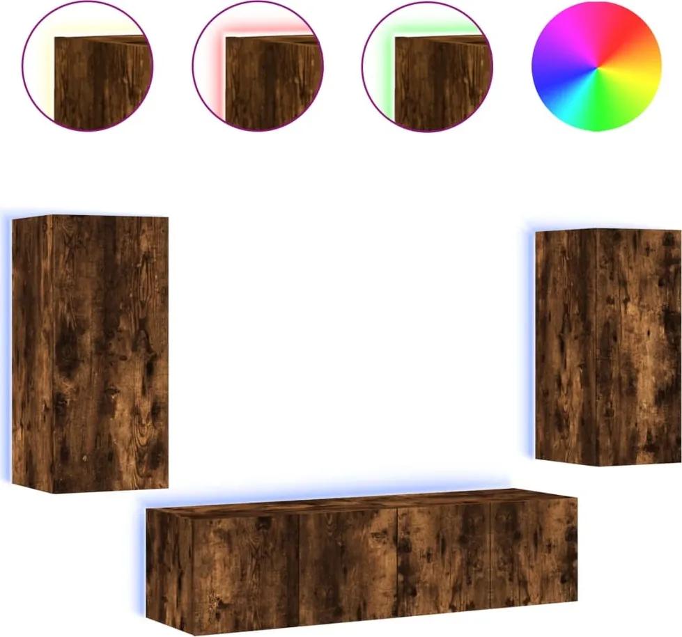 vidaXL 4dílná obývací stěna s LED kompozitní dřevo [3216843] Barva: Betonová šedá