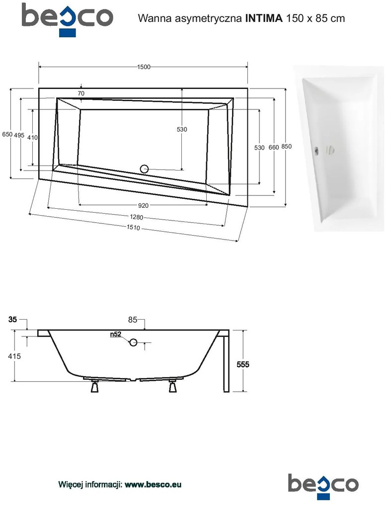 Hopa INTIMA vana 150 x 85 cm asymetrická levá vč. noh VANINTI15L+OLVPINOZSTELI