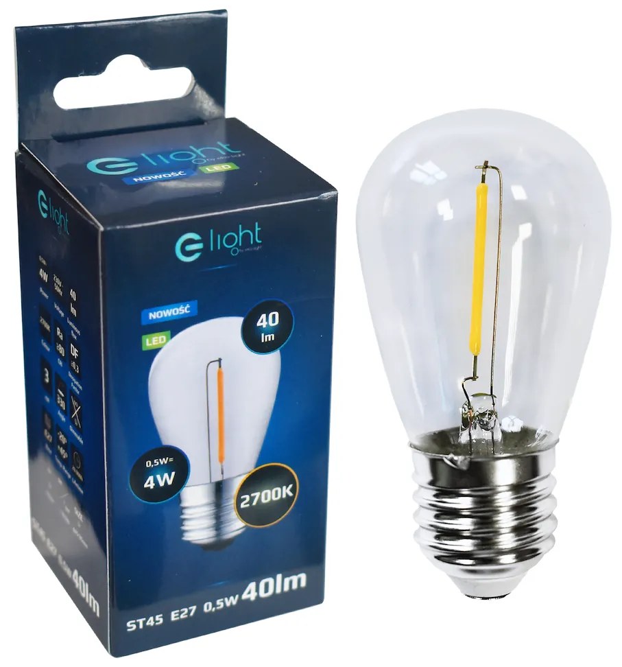 Dekorační LED žárovka E27 teplá 2700k 0,5w 40 lm