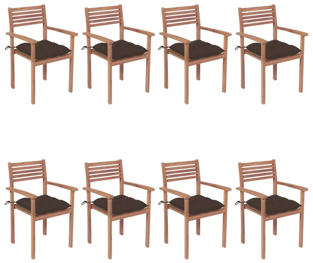 3072623 vidaXL Stohovatelné zahradní židle s poduškami 8 ks masivní teak