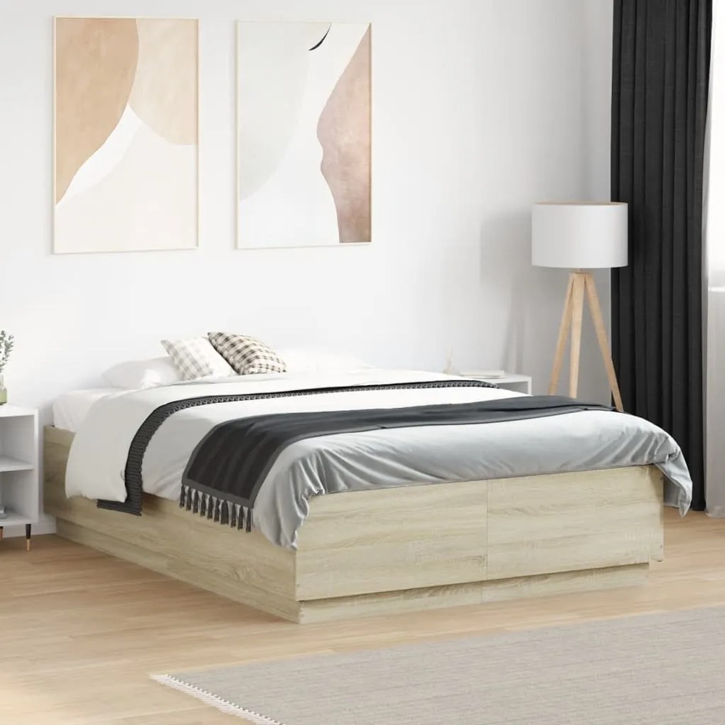 Rám postele s LED osvětlením dub sonoma 140 x 190 cm kompozit 3209641