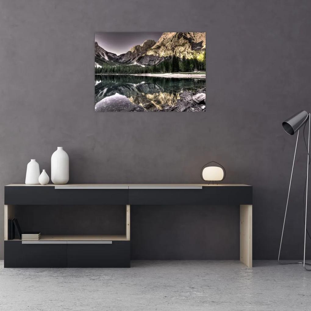 Skleněný obraz jezera v horách (70x50 cm)