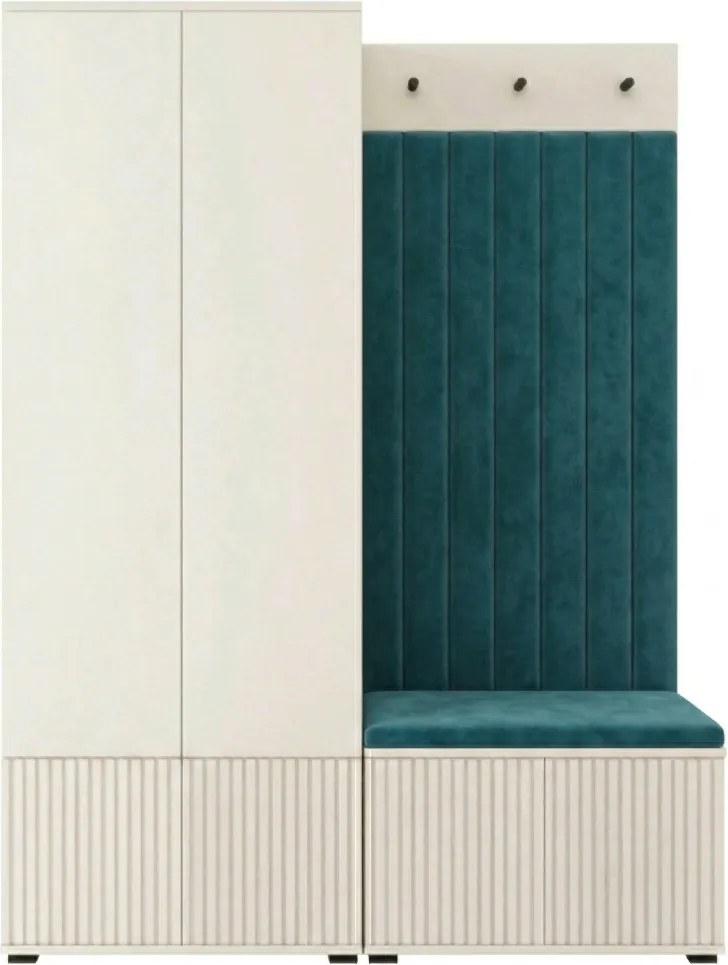 Předsíňová stěna RAYO 1 s čalouněnými panely, 140 cm, kašmír/ azurová