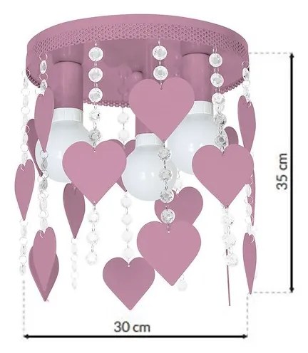 Dětské stropní svítidlo Corazon, 1x křišťálové/růžové kovové stínítko, p