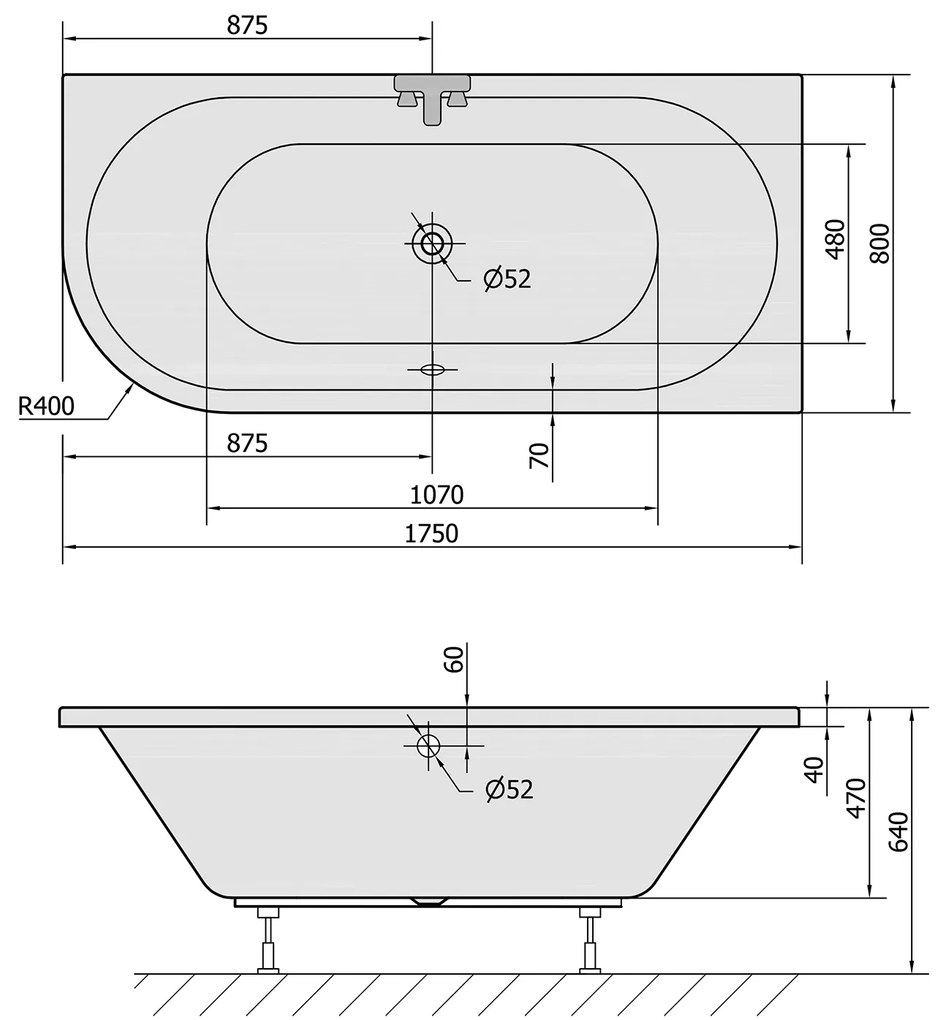 Polysan VIVA R asymetrická vana 175x80x47cm, černá mat 78119.21