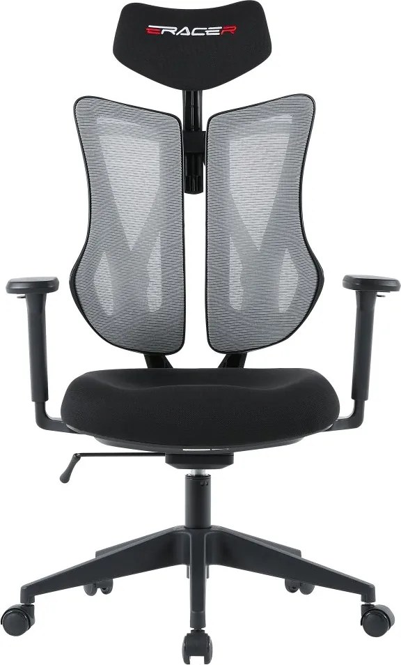 Herní  ergonomická  židle ERACER H3246 — síť / látka, šedá / černá