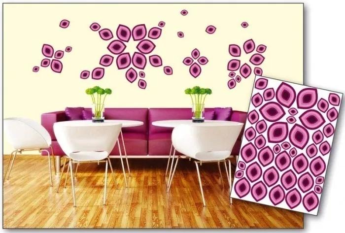 ST1 016 Samolepicí dekorace na zeď - Fialové okvětní lístky | 50x 70 cm| růžová, fialová